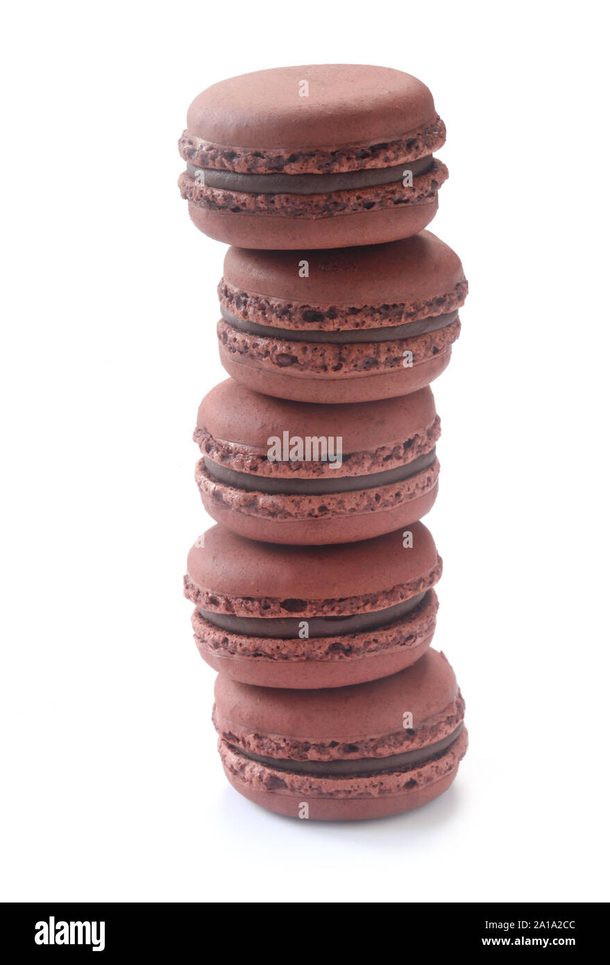 Chocolate Macarons In A Stack Isolated On White Stock Photo - Alamy
