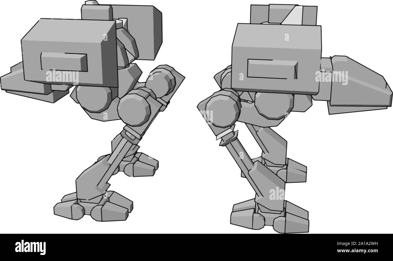 Big silver robot, illustration, vector on white background Stock Vector ...