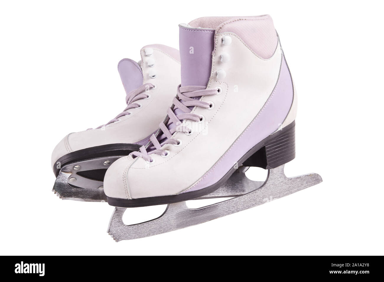 Close-up photo of professional ice skates standing isolated on white ...