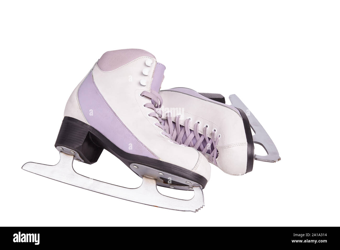 Close-up photo of professional ice skates standing isolated on white ...