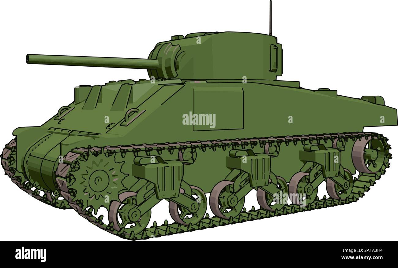 Green military tank, illustration, vector on white background Stock ...