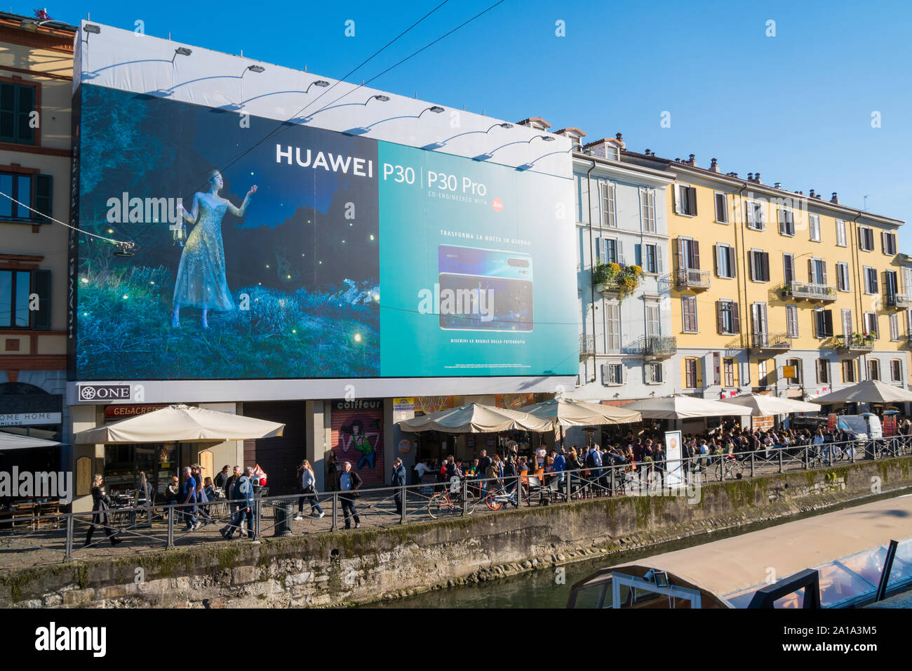 Milan, Italy: Giant advertising billboard for the promotion of the P30 ...