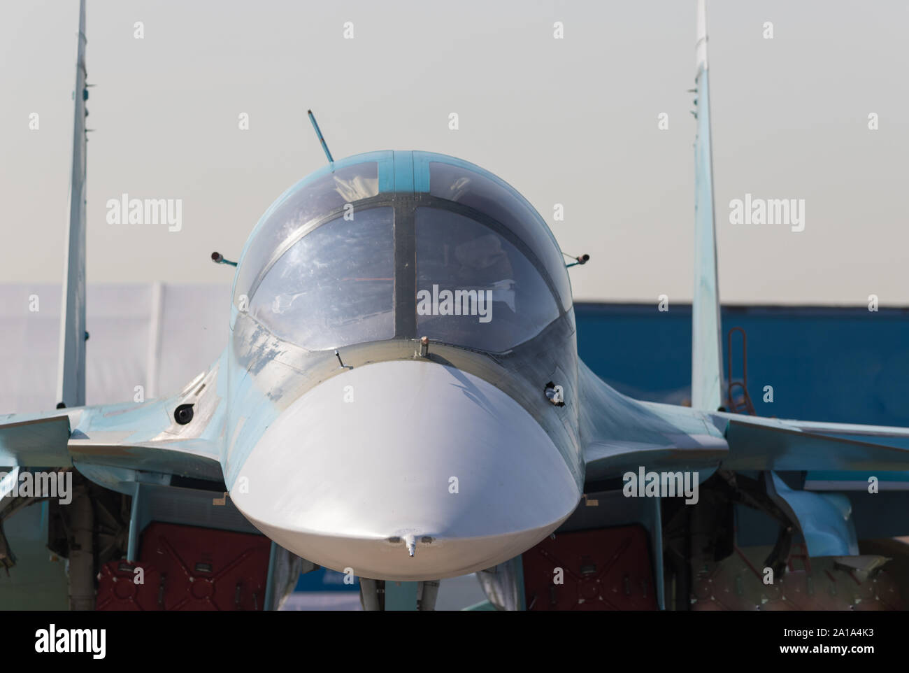 An empty cabin of the jet fighter - front view. Mid shot Stock Photo ...