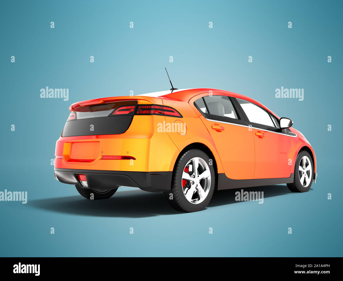 Modern electric car sedan yellow red behind perspective 3d render on ...