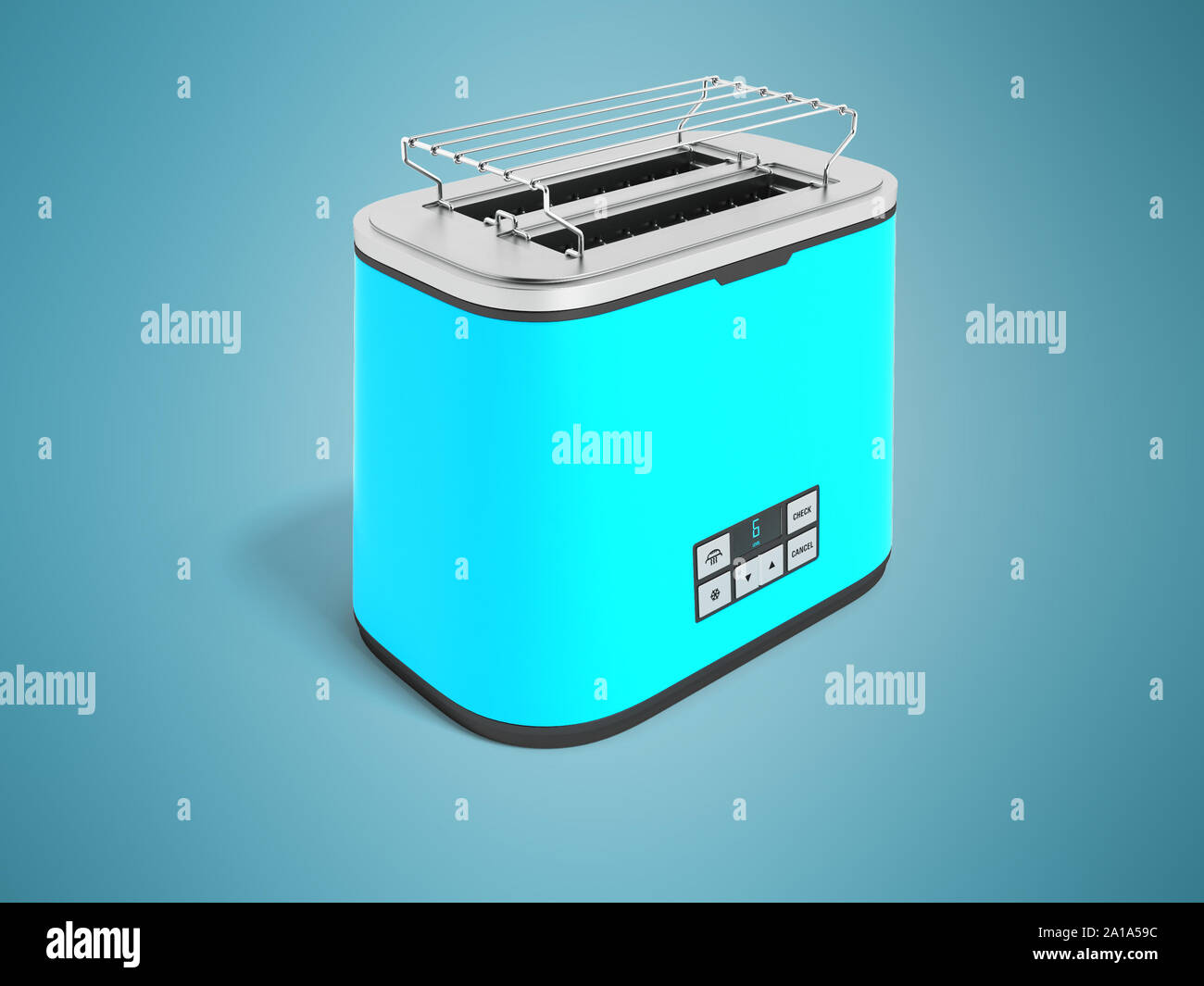 Modern toaster on two toasts blue on the right perspective 3d render on ...
