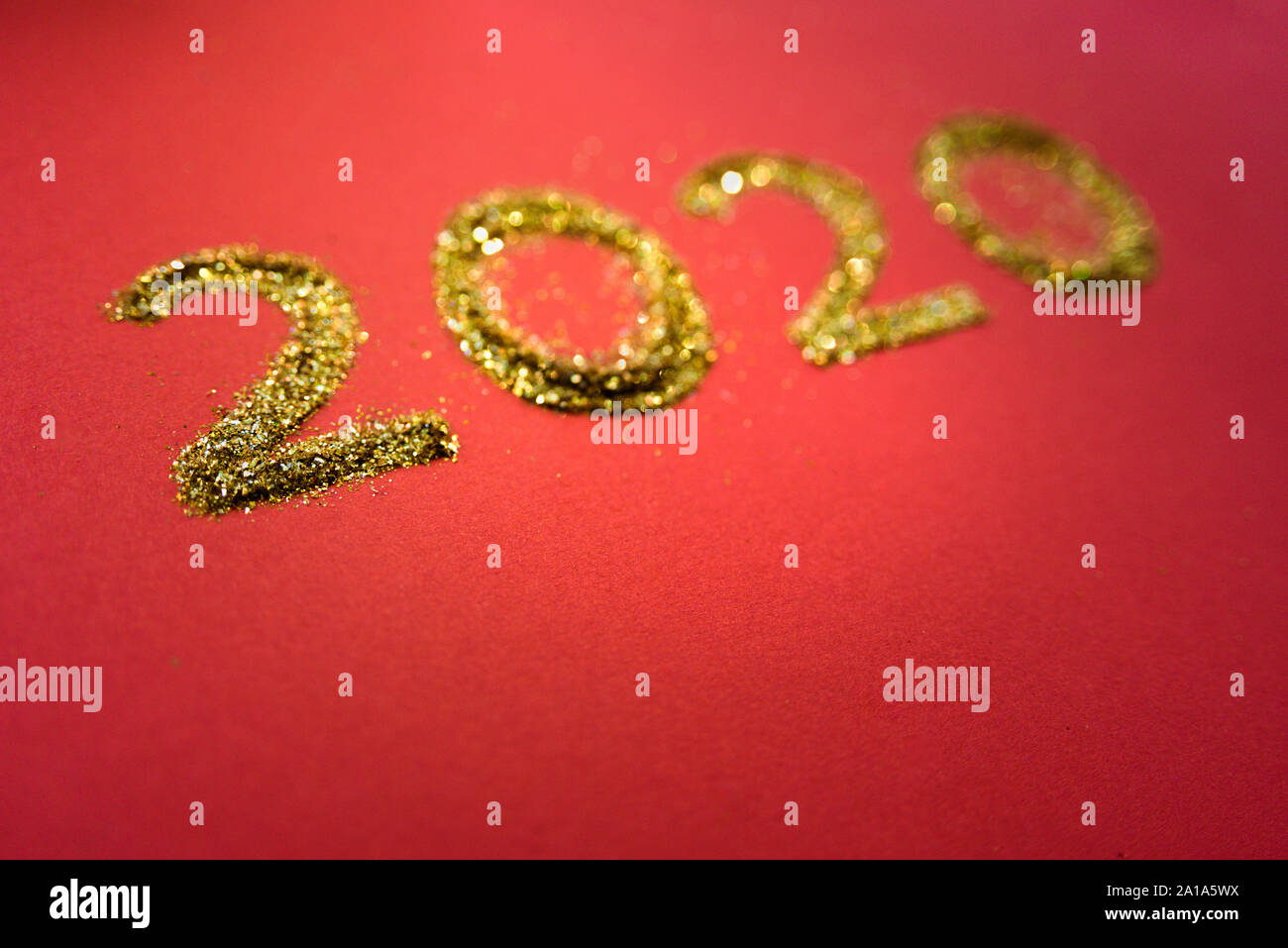 New Year red and sparkling glitter background with 2020 number Stock ...