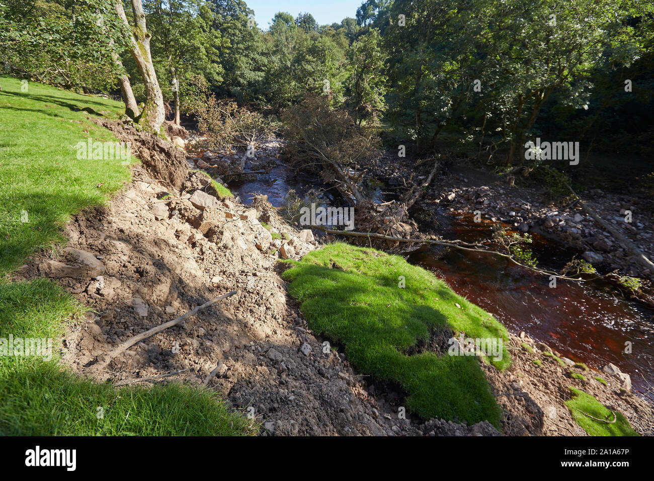 Flood dange to the banks of Arkle Beck, River Swale following a flash ...