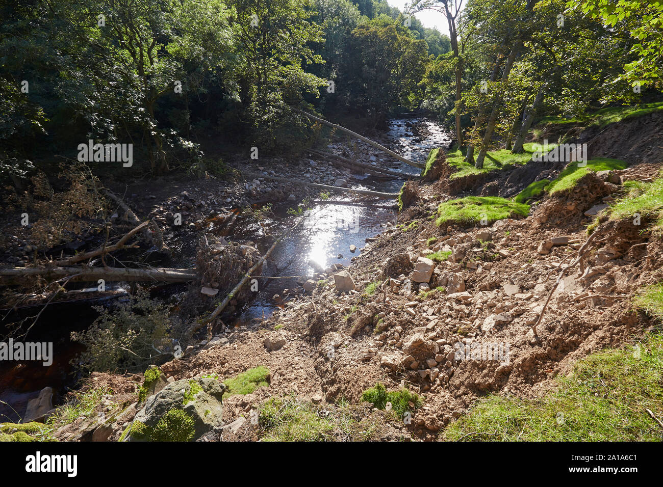 Flood dange to the banks of Arkle Beck, River Swale following a flash ...