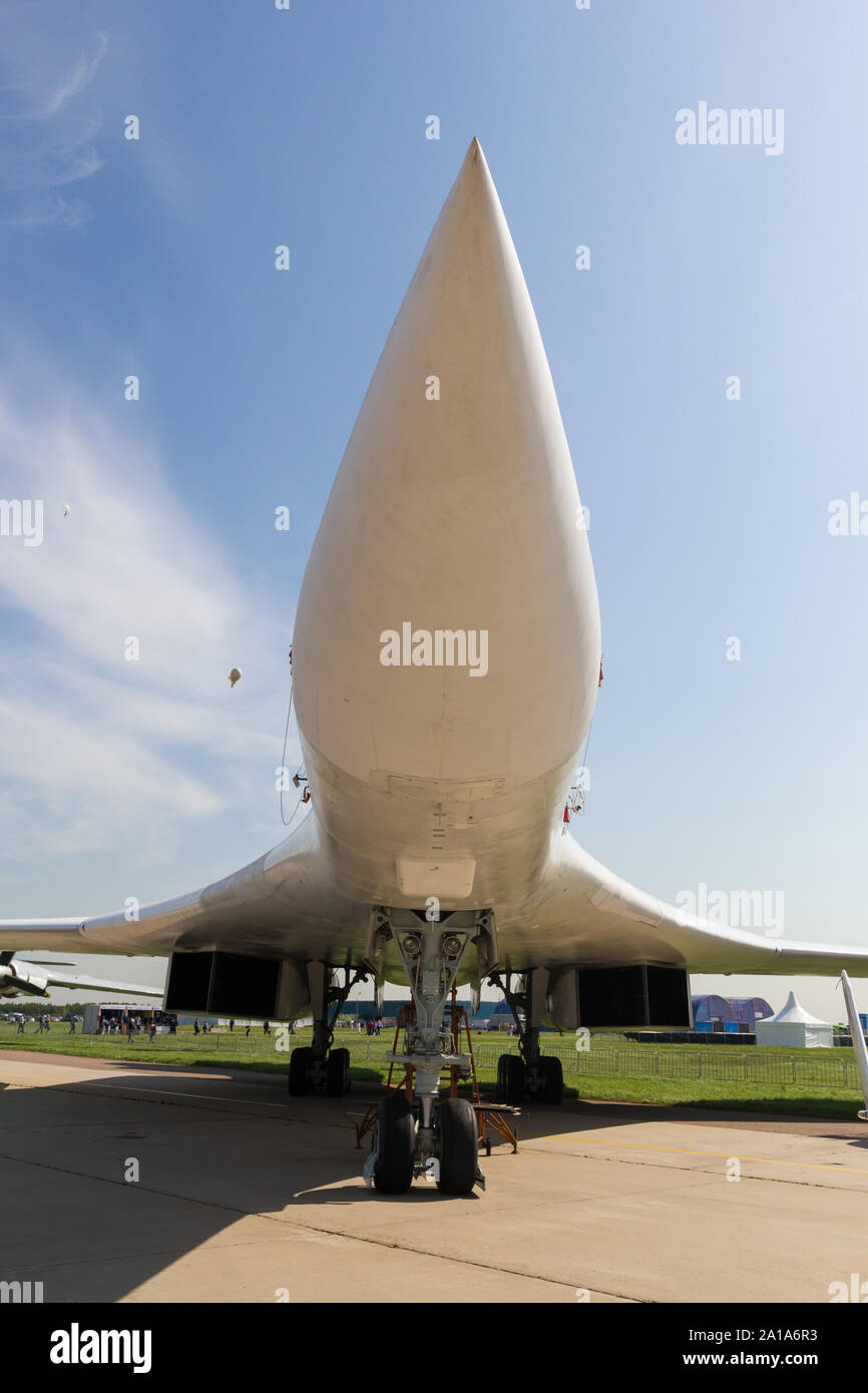 Under view of the jet fighter - outdoors exhibition. Mid shot Stock ...
