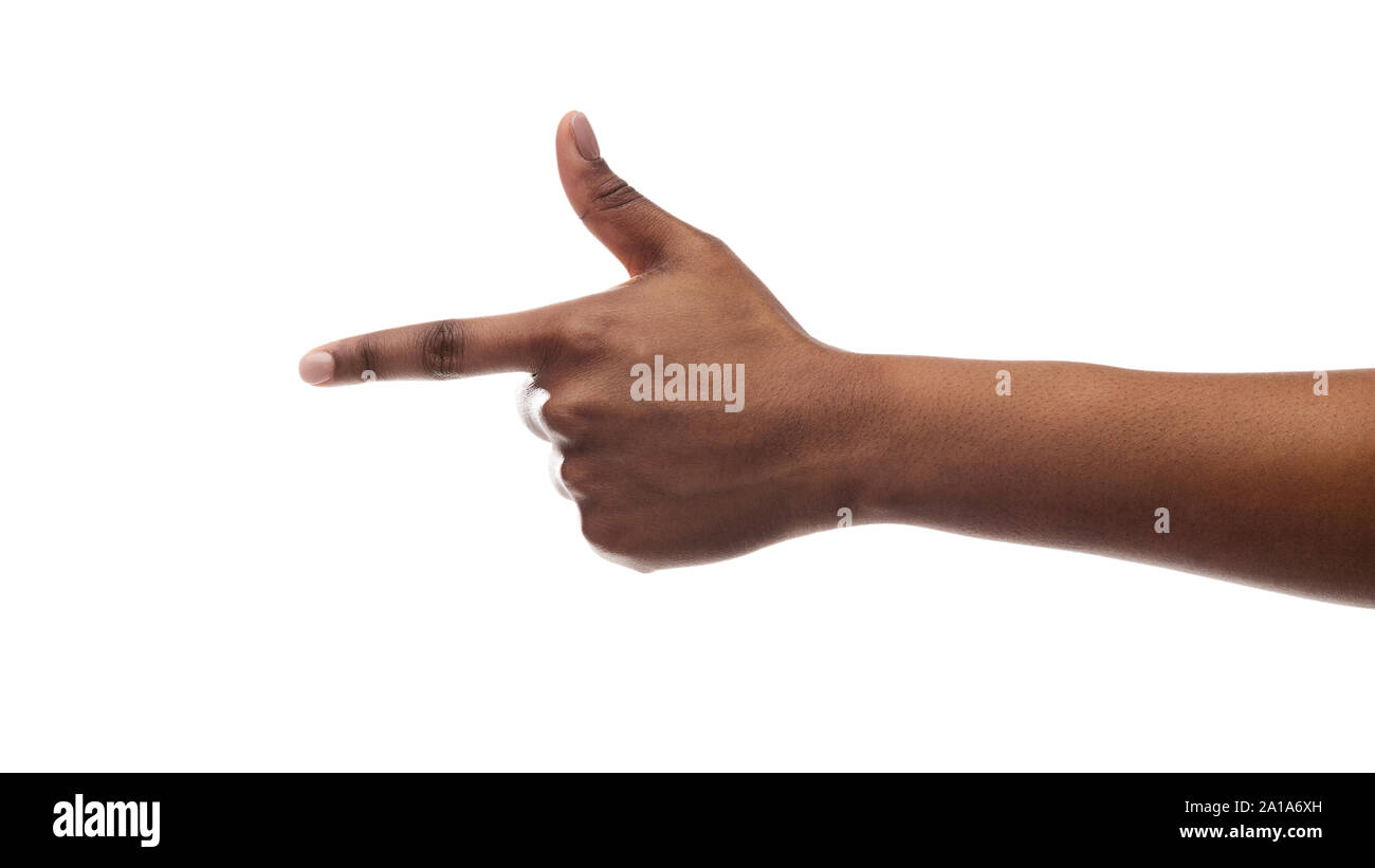 Black female hand pointing on virtual object with index finger Stock ...