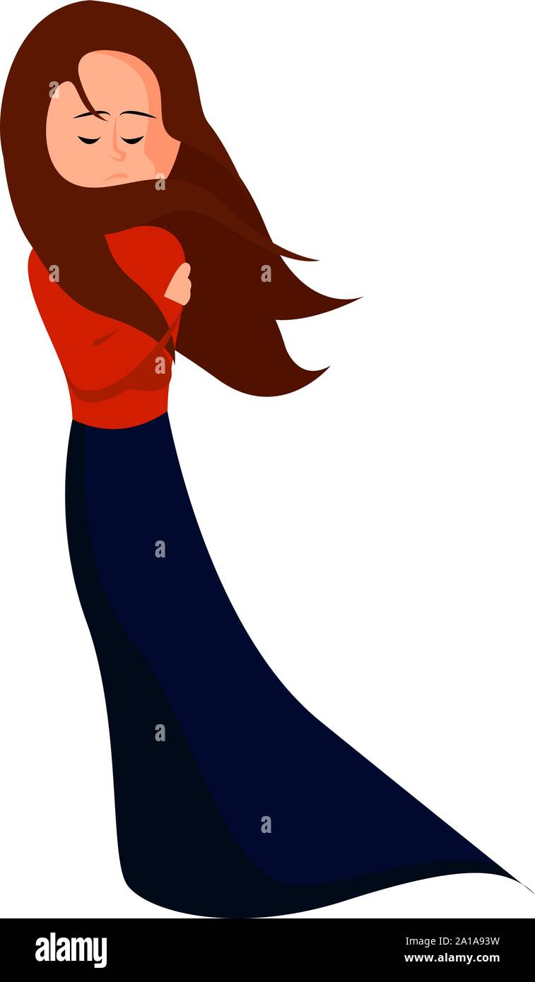 Girl on cold weather, illustration, vector on white background Stock ...