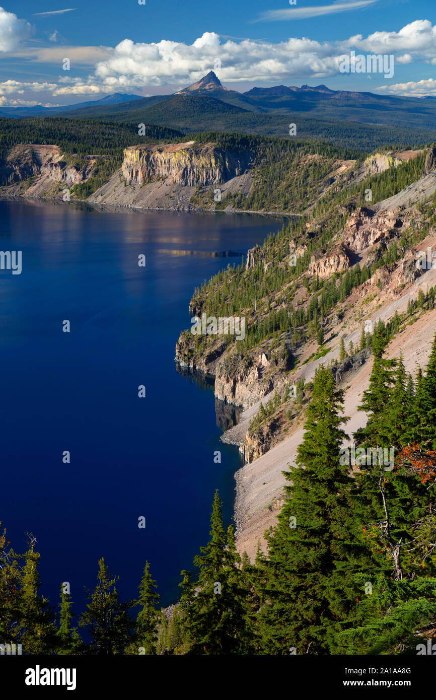 Lake shoreline from Pumice Castle Overlook, Crater Lake National Park ...