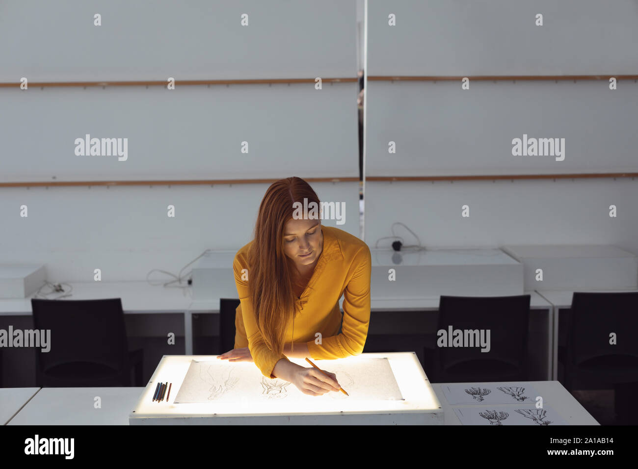 Female student working on a project at a fashion college Stock Photo ...