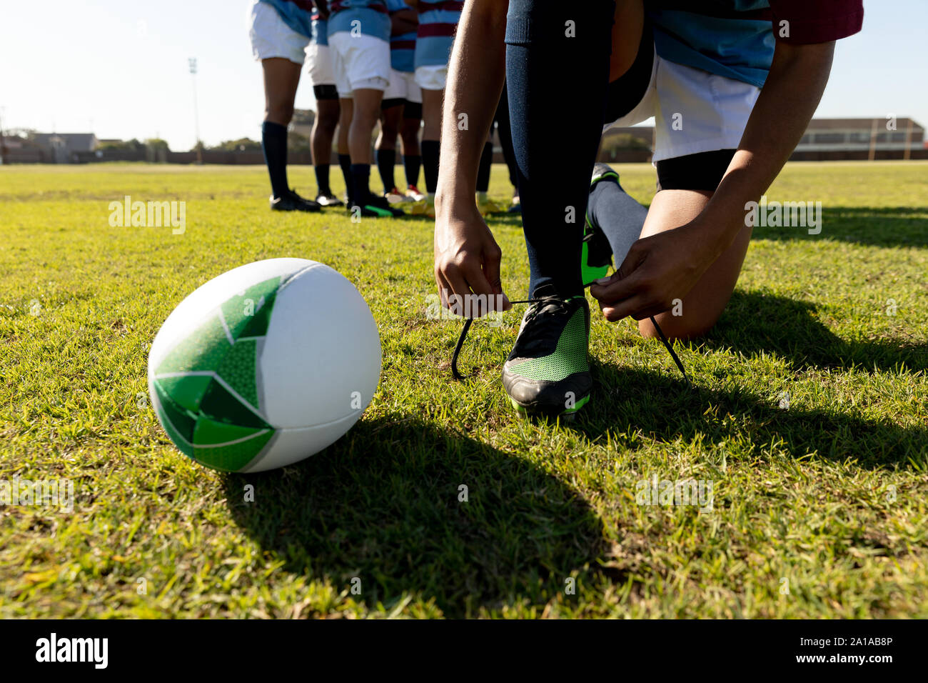 A rugby ball on the pitch hi-res stock photography and images - Alamy