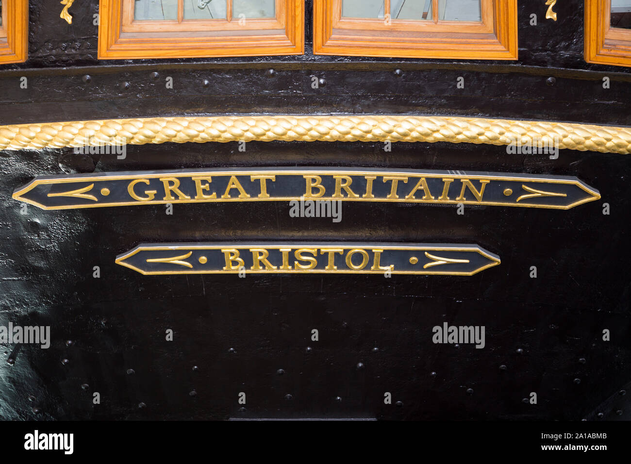 Name plate / name board on the stern rear / back of the SS Great ...