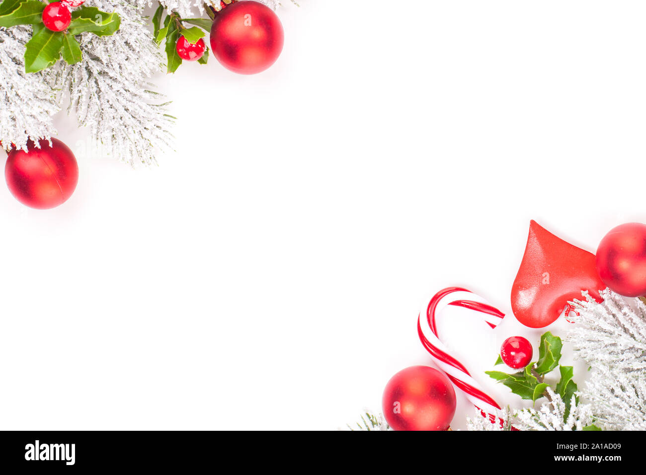 Christmas corners composition background. Red and green Christmas ...