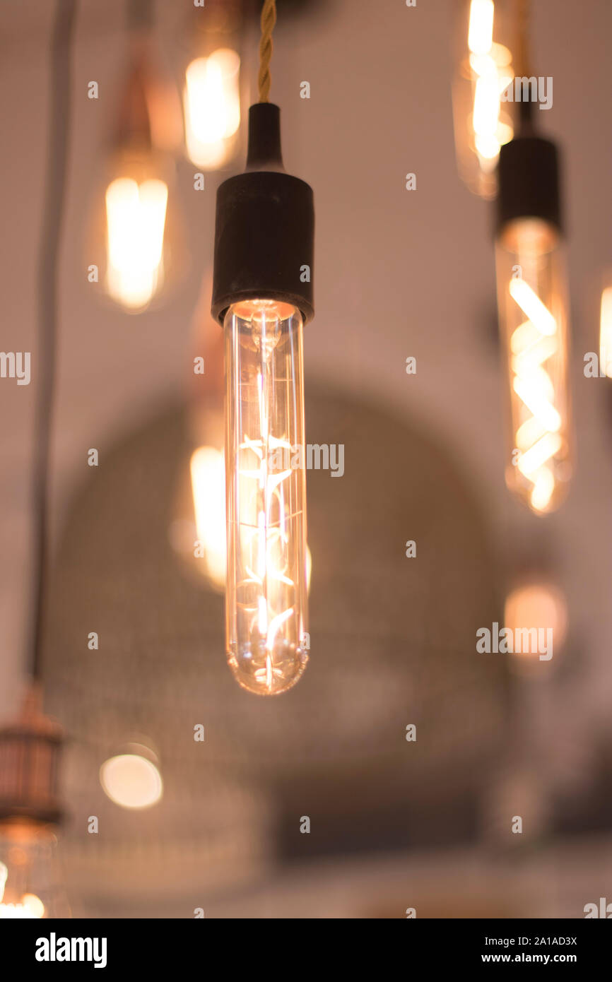 LED modern lights and bulbs on display in store lighting department ...