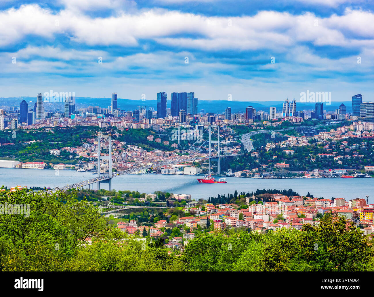 View of Istanbul with the Bosphorus bridge between Asia and Europe ...