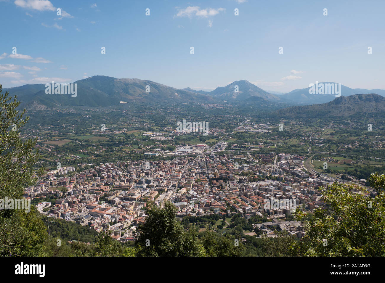 View of the town of Cassino in summer from Monte Cassino, Italy Stock ...