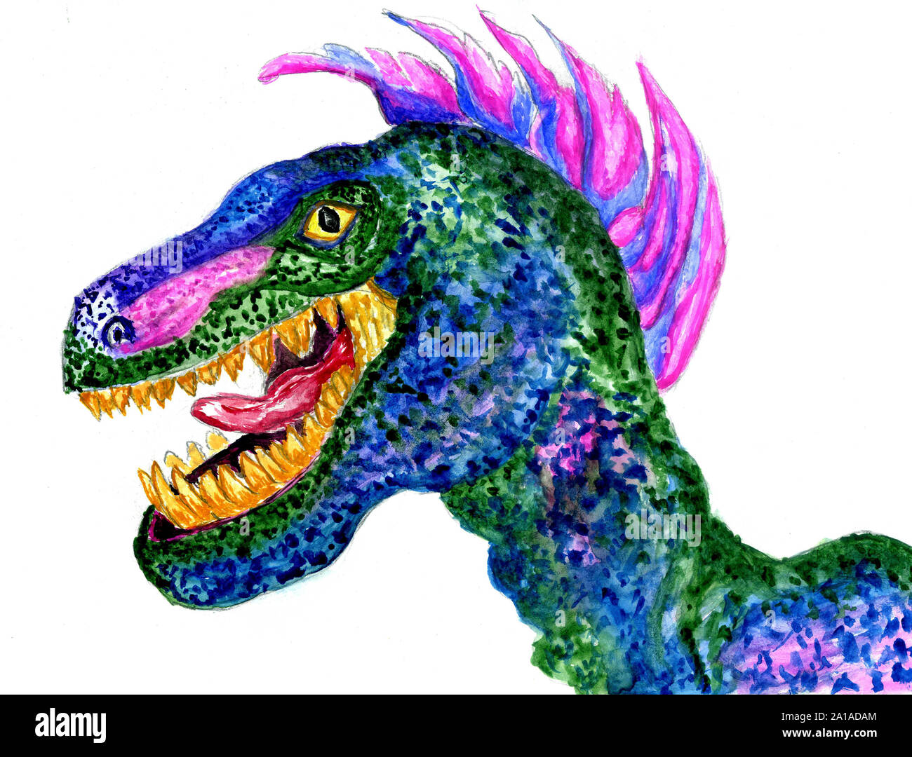 Colorful portrait of the velociraptor hand drawn illustration Stock ...