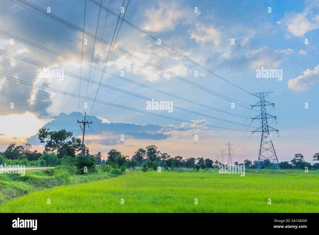 The high voltage tower, electric wire pole pattern, the beautiful blue ...