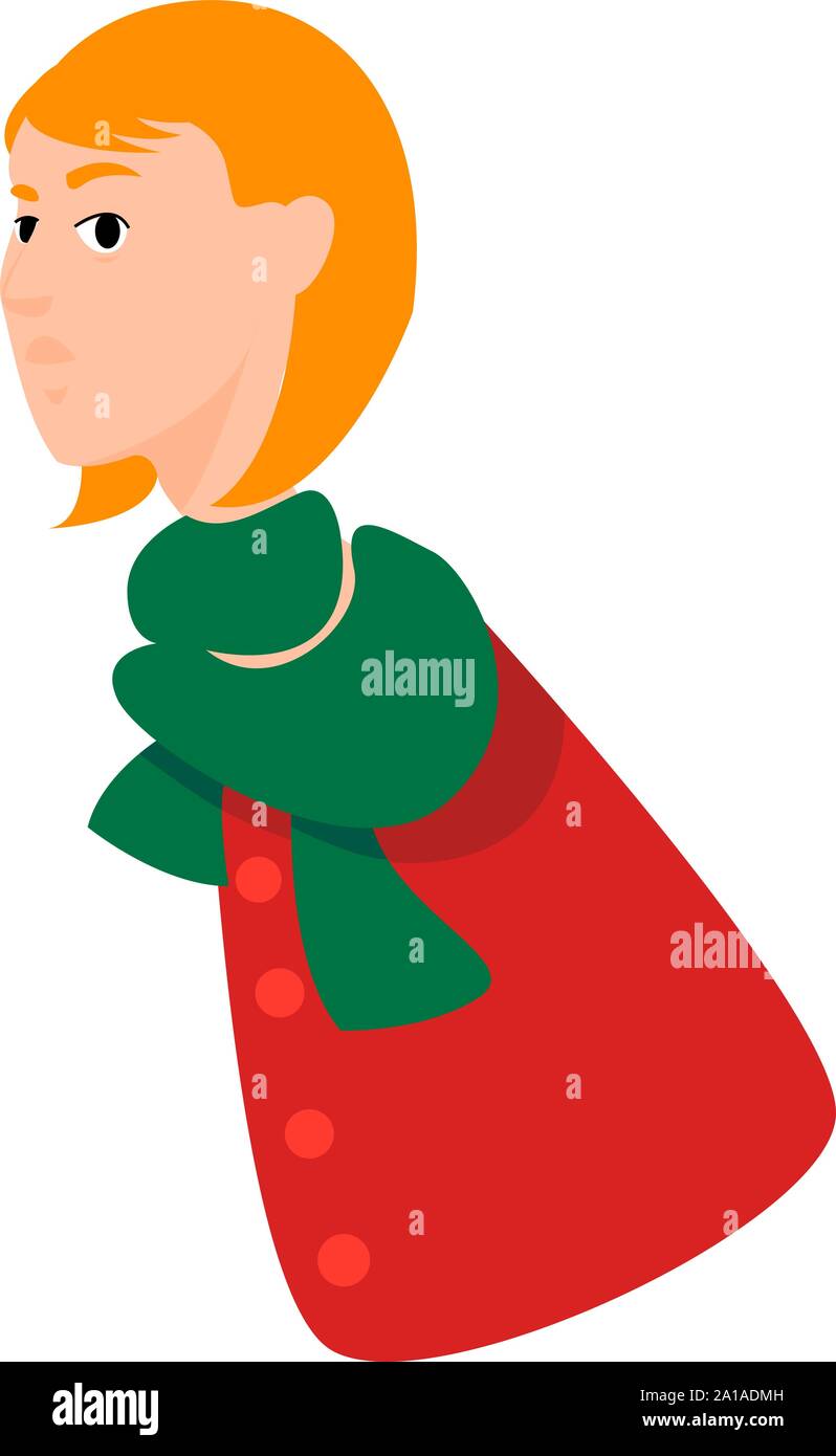 Woman with green scarf, illustration, vector on white background Stock ...