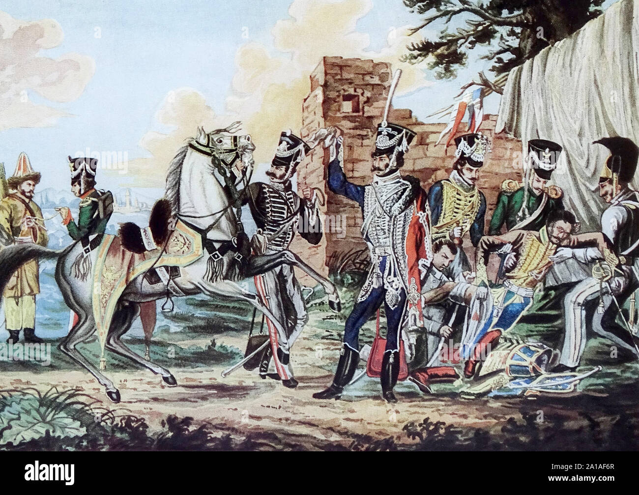 A scene from Russian military life in 1812. Lithography of the 19th ...