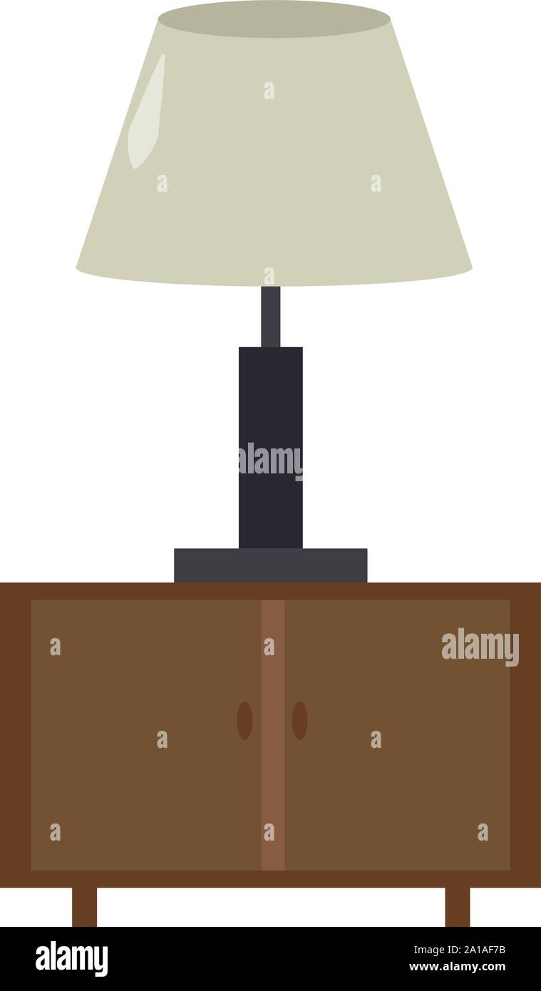 Nightstand with lamp, illustration, vector on white background Stock ...