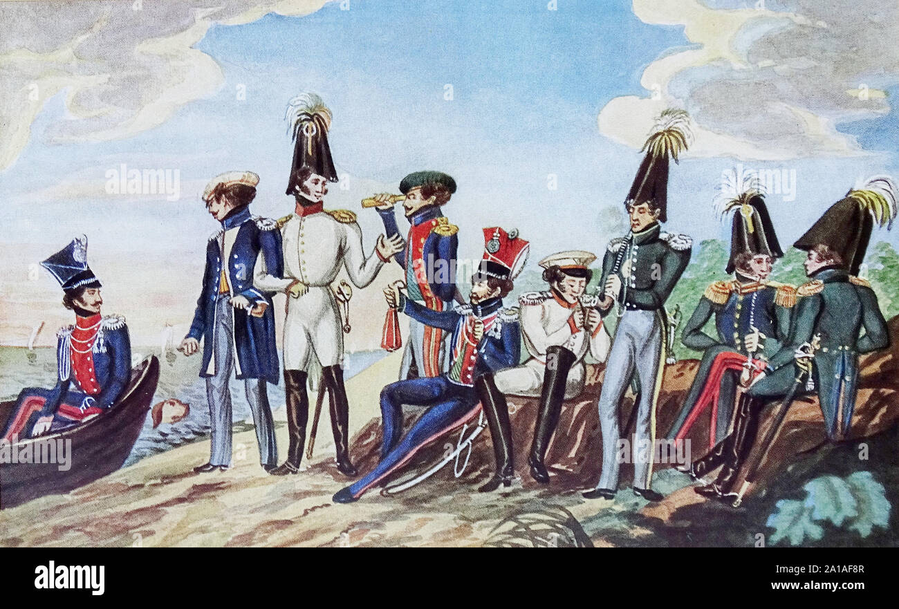 A scene from Russian military life in 1812. Lithography of the 19th ...