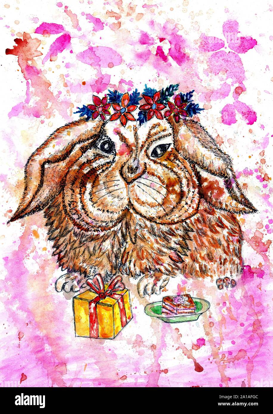 Cartoon lovely rabbit, bunny, hand drawn illustration Stock Photo - Alamy