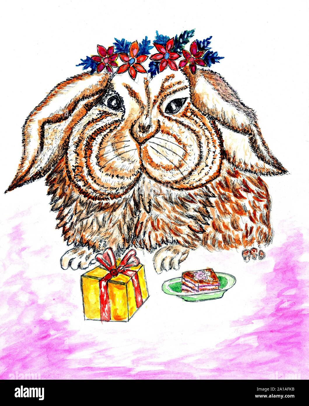 Cartoon lovely rabbit, bunny, hand drawn illustration Stock Photo - Alamy