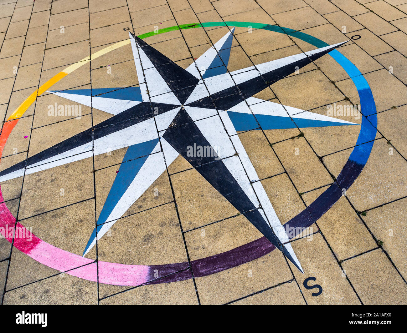 Points of the compass painted on city pavement - Vienna, Austria Stock ...