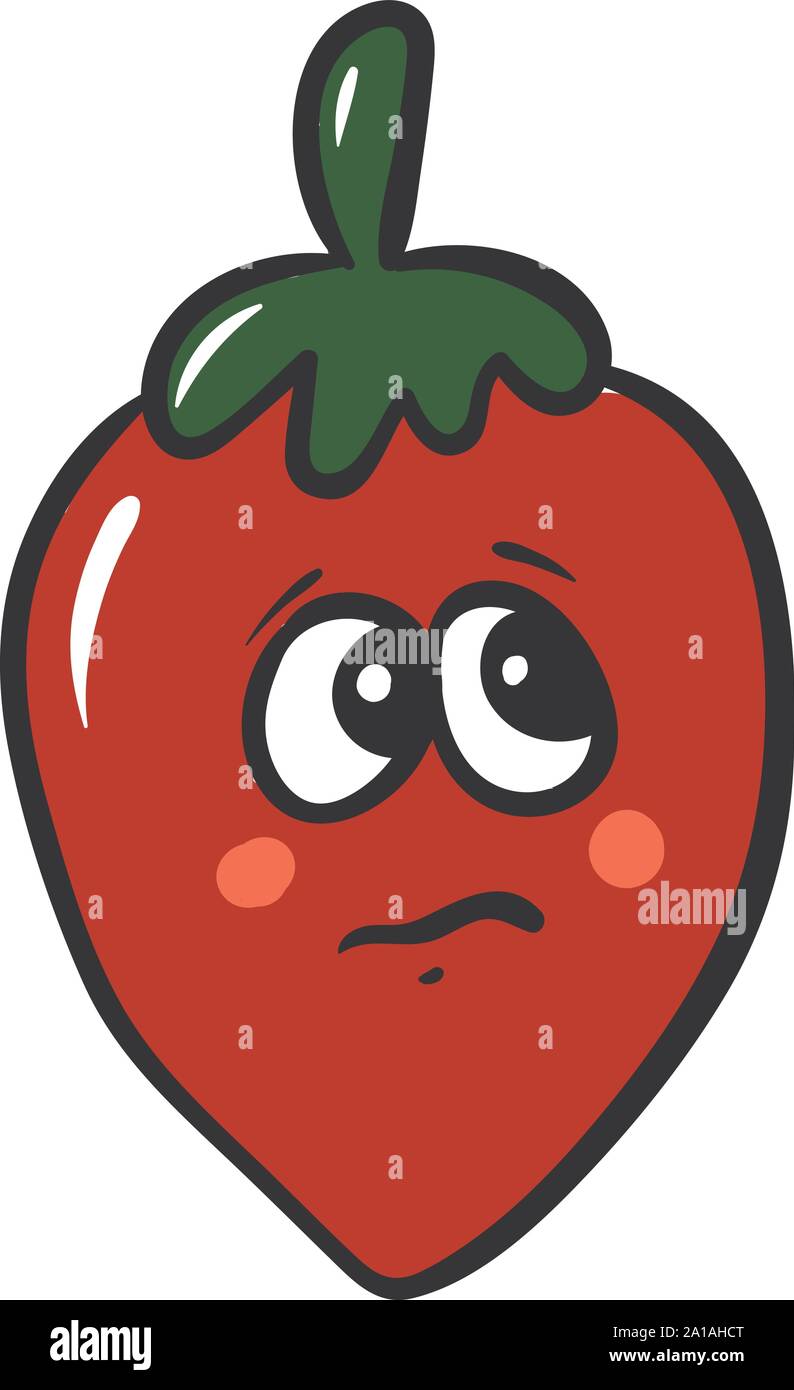 Sad strawberry, illustration, vector on white background Stock Vector ...