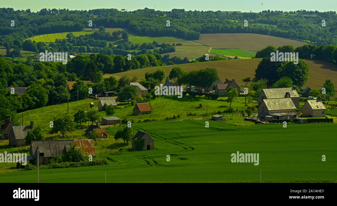 View from the hill on tranquil landscape in rural Normandy Stock Photo ...
