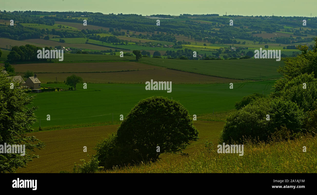 View from the hill on tranquil landscape in rural Normandy Stock Photo ...