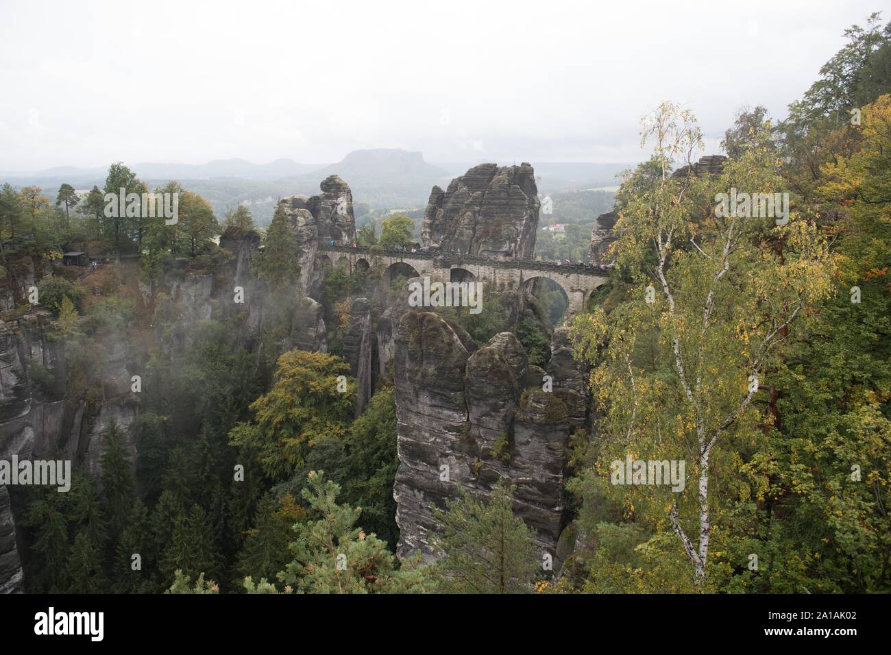 Germany. 25th Sep, 2019. Tourists cross the Bastei Bridge built in 1851 ...