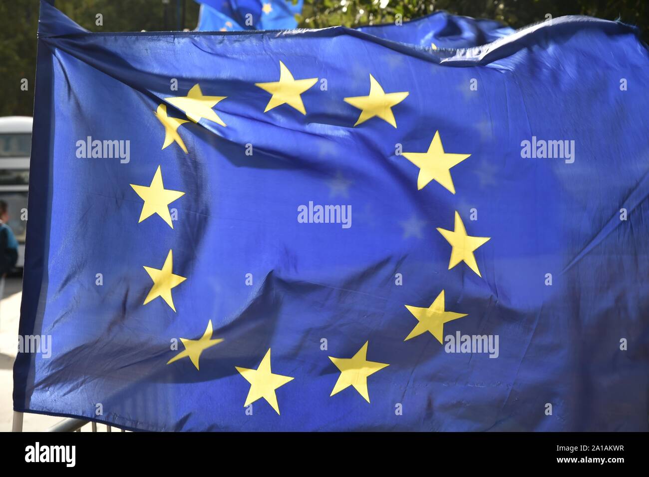 Euro flags outside houses parliament hi-res stock photography and ...