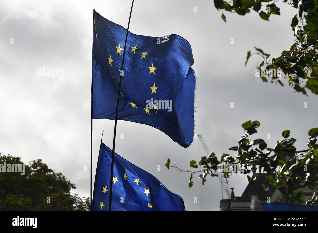 Euro flags outside houses parliament hi-res stock photography and ...