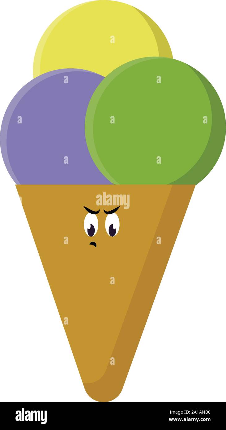 Angry ice cream, illustration, vector on white background Stock Vector ...