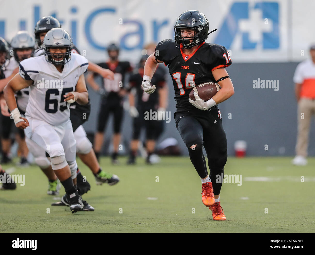 Football action with Lake City vs Lewis and Clark High School at Joe ...