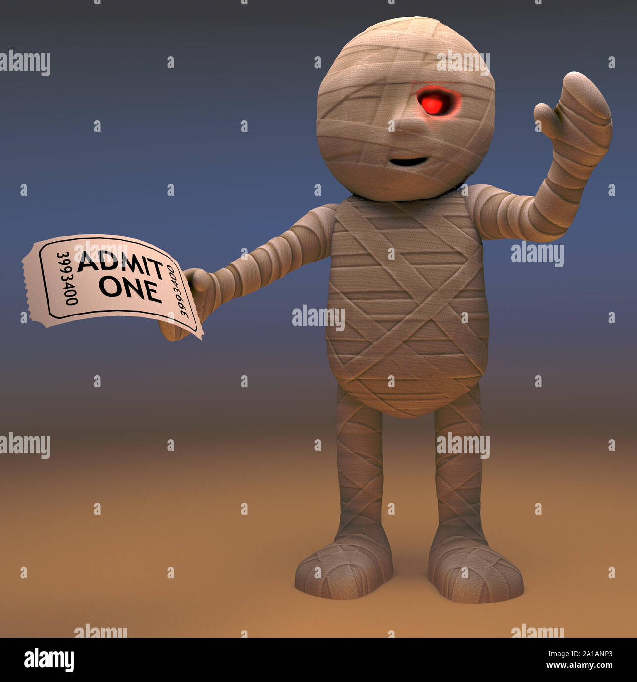 Friendly Egyptian mummy monster is going to a show with its ticket, 3d ...