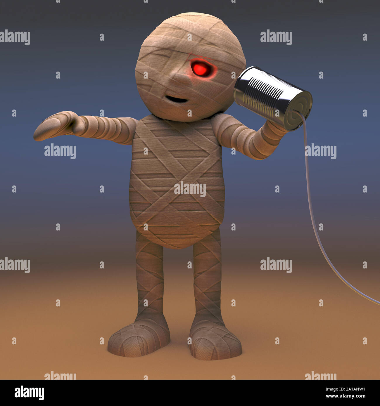 Weird Egyptian mummy monster uses a basic communication device, 3d ...