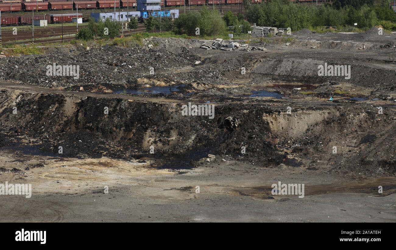 Contamination soil and water spot oil pollutions, former dump toxic ...