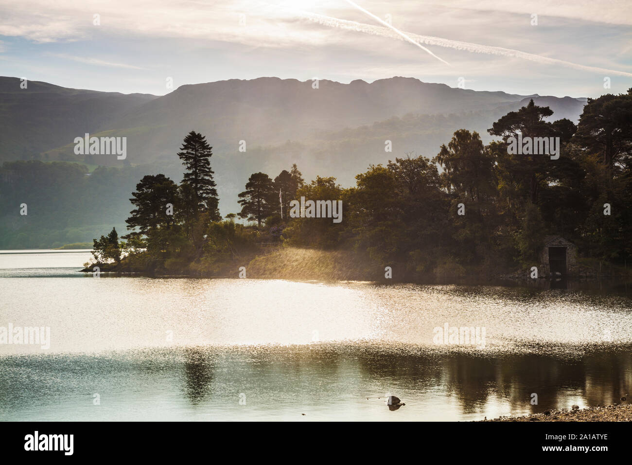 Early morning light over Derwent Water from Brandelhow, Lake District ...