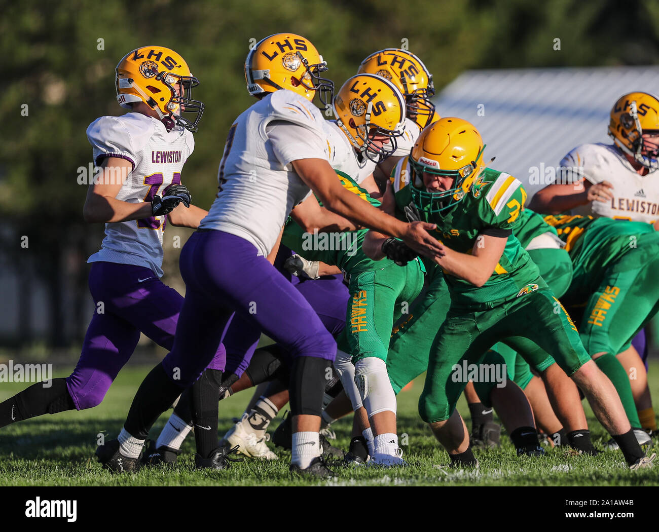Football action with Lewiston vs Lakeland jv in Rathdrum, Idaho Stock ...