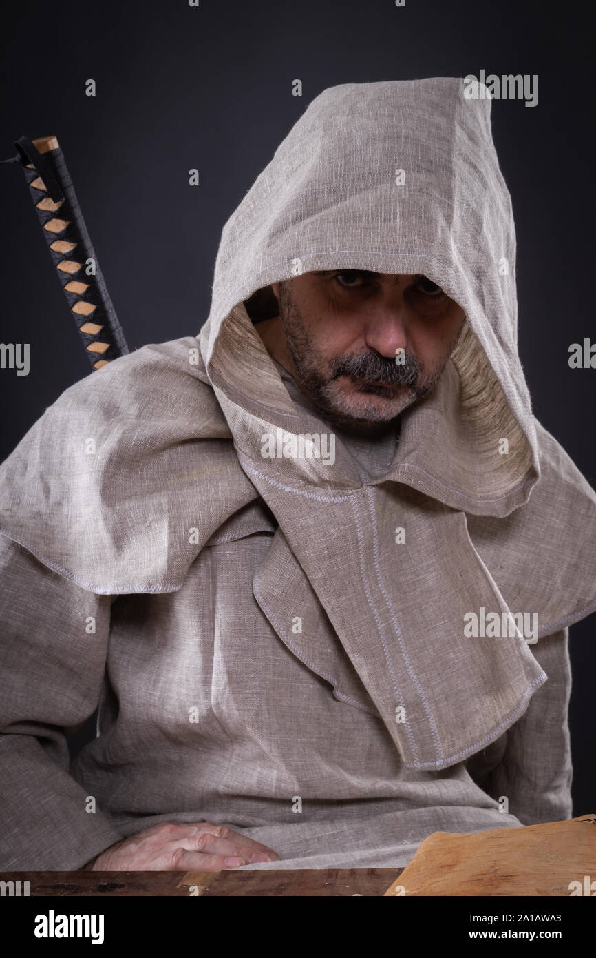 Crazy monk with katana Stock Photo - Alamy