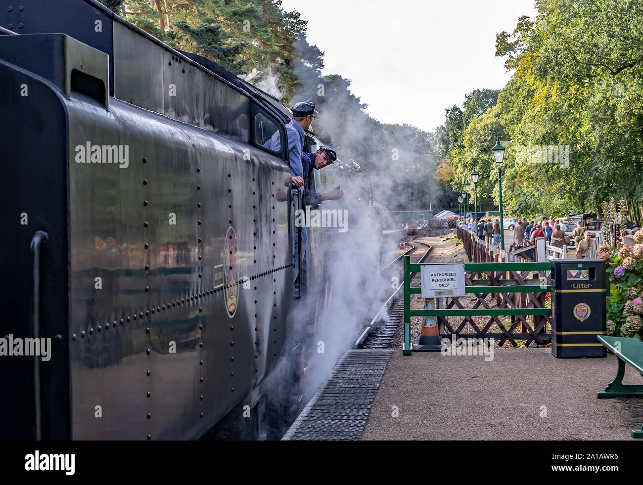 Train diver and mate aboard the Black Prince steam locomotive on Holt ...
