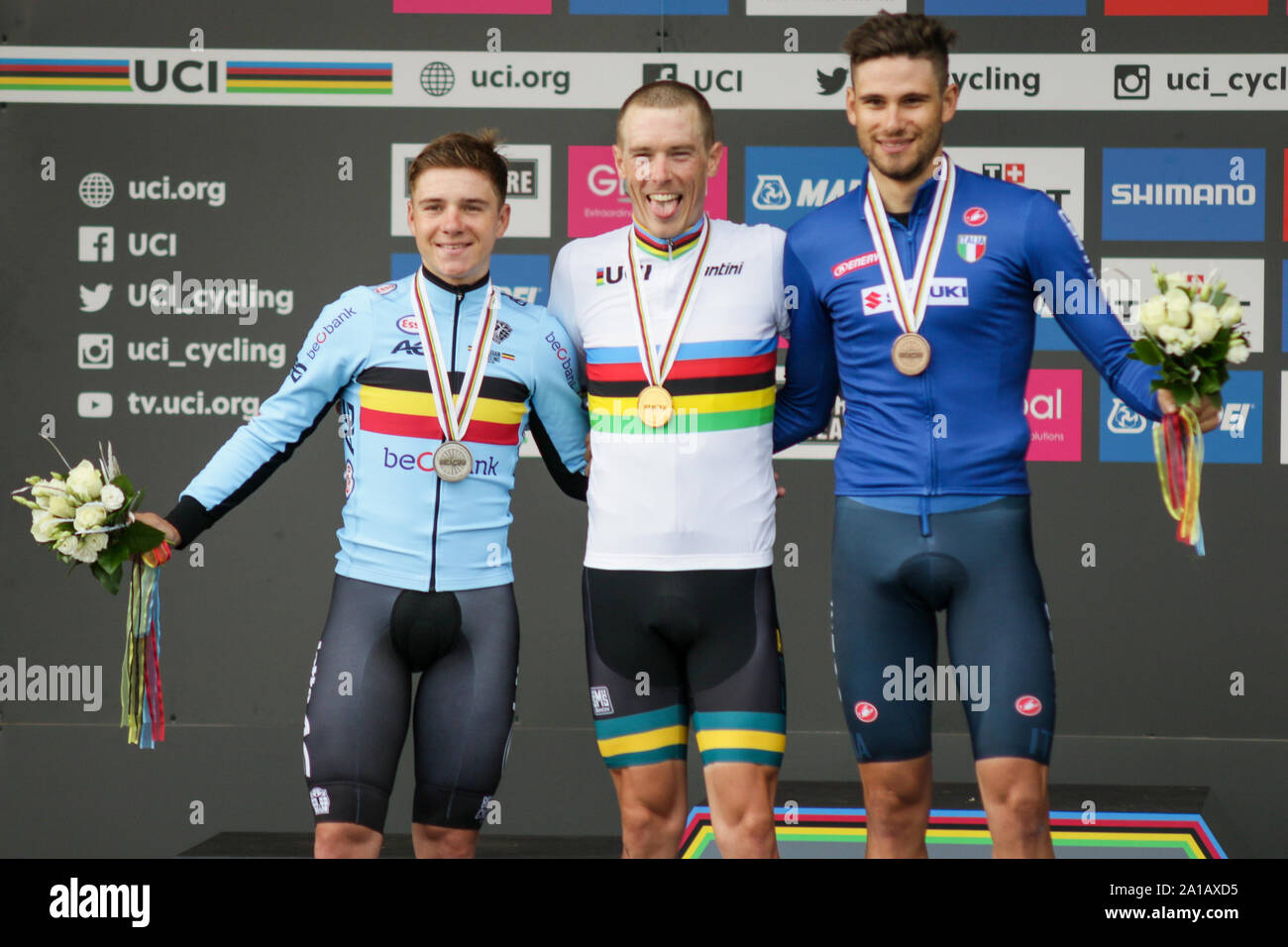 Harrogate, UK. 25th September 2019. Rohan Dennis of Australia takes ...