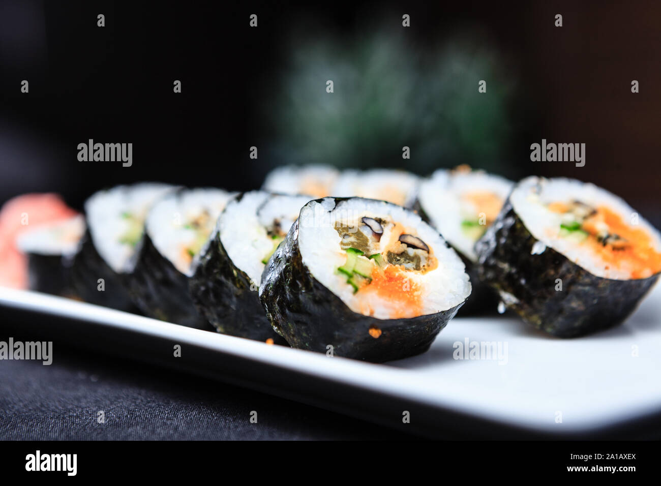 Seashell roll served on a plate Stock Photo - Alamy