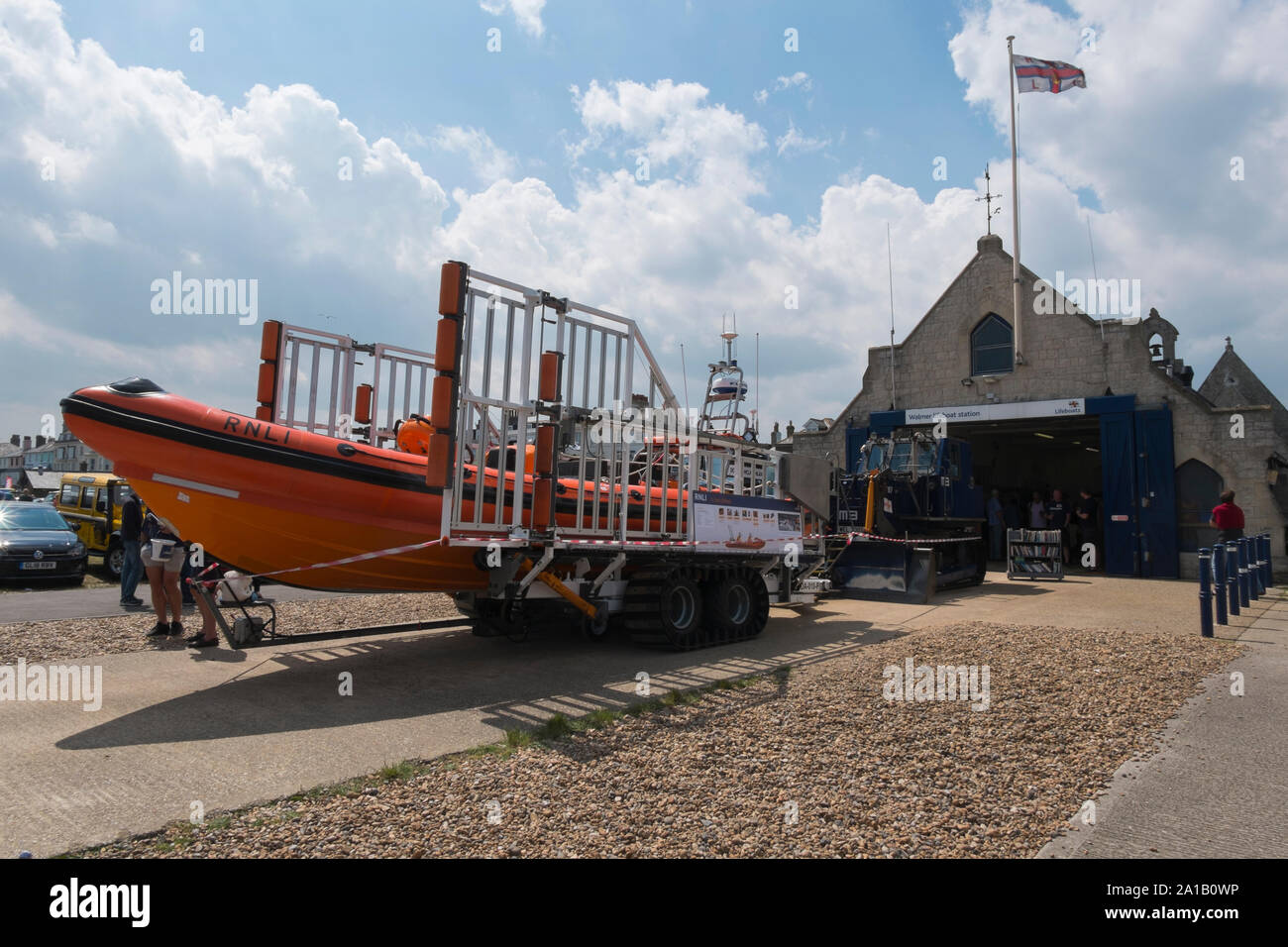 The Walmer D Class lifeboat on it's trailer outside the RNLI Lifeboat ...